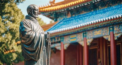 статуя человека с мечом в руке стоит перед зданием Премиум Ai сгенерированное изображение