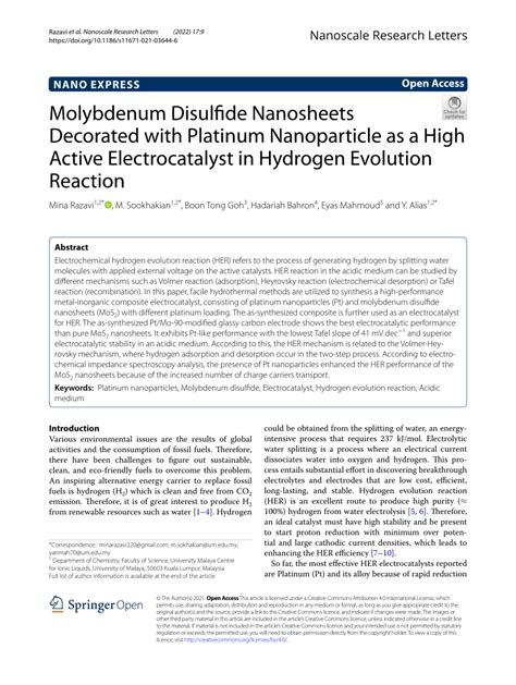 Pdf Molybdenum Disulfide Nanosheets Decorated With Platinum