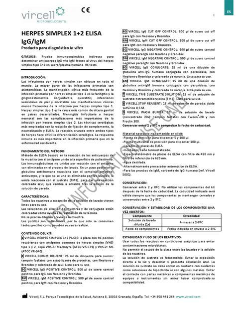 Herpes Simplex 1 2 Elisa Igg Igm Gm1016 Es Pdf Elisa Anticuerpo