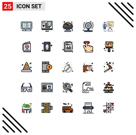 Mobile Interface Filled Line Flat Color Set Of 25 Pictograms Of Chart Presentation Programming