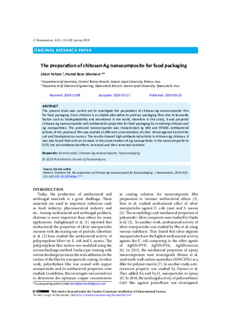 Pdf Preparation And Characterization Of Pvananocelluloseag Nanocomposite Films For