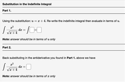 Solved Substitution In The Indefinite Integralpart 1 Using