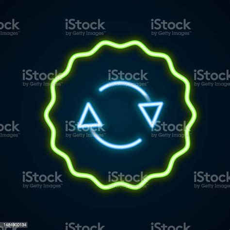 빛나는 네온 라인 검은 색 배경에 격리 된 기호 아이콘을 재활용합니다 원형 화살표 아이콘입니다 환경 재활용은 녹색으로 이동합니다 다채로운 개요 개념 벡터 0명에 대한 스톡