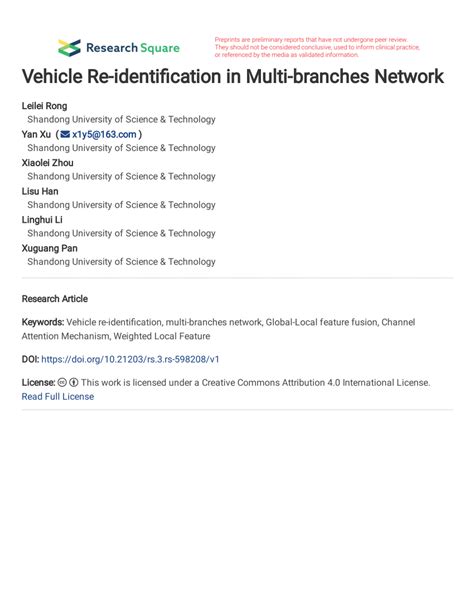 Pdf Vehicle Re Identification In Multi Branches Network