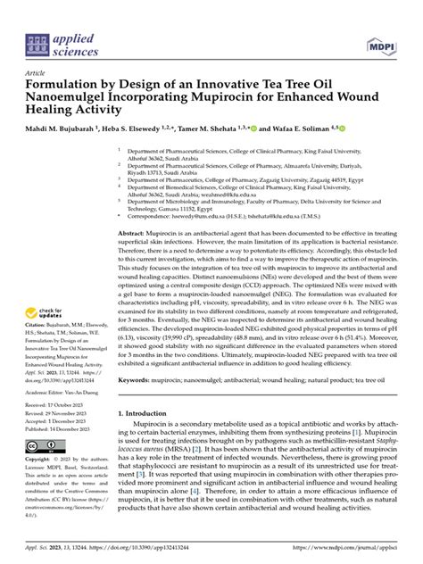 Formulation By Design Of An Innovative Tea Tree Oil Nanoemulgel Incorporating Mupirocin For