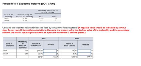 solved problem 11 4 expected returns lo1 cfa1 security