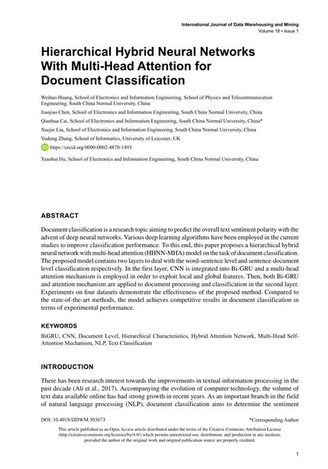 Pdf Hierarchical Hybrid Neural Networks With Multi Head Attention For