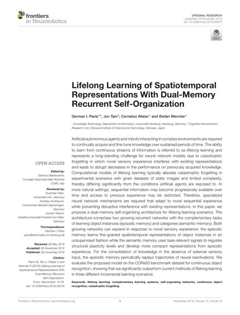PDF Lifelong Learning Of Spatiotemporal Representations With Dual Memory Recurrent Self
