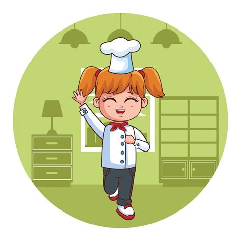 Chef Mädchen Cartoon Premium Vektor