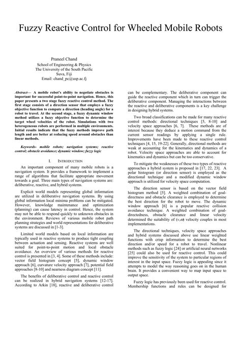 Pdf Fuzzy Reactive Control For Wheeled Mobile Robots