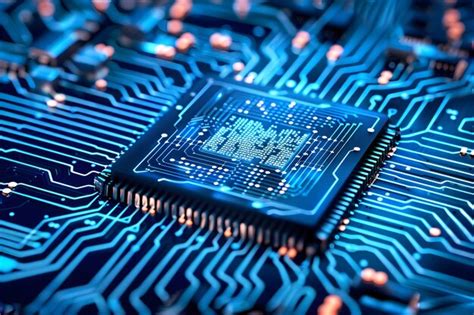 Premium Photo Closeup Of A Glowing Microchip On A Circuit Board