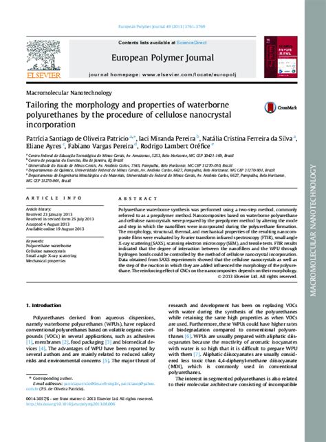 Pdf Tailoring The Morphology And Properties Of Waterborne Polyurethanes By The Procedure Of