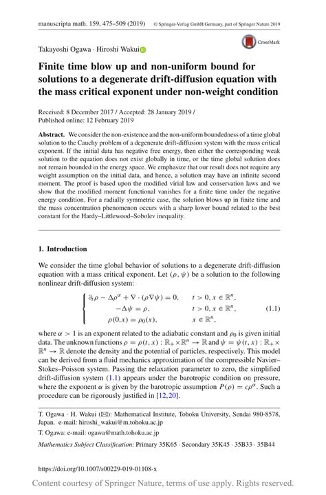 Finite Time Blow Up And Non Uniform Bound For Solutions To A Degenerate Drift Diffusion Equation