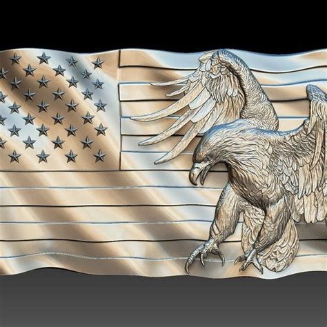 3d Stl File For Cnc Flag Usa Waved With Eagle Etsy