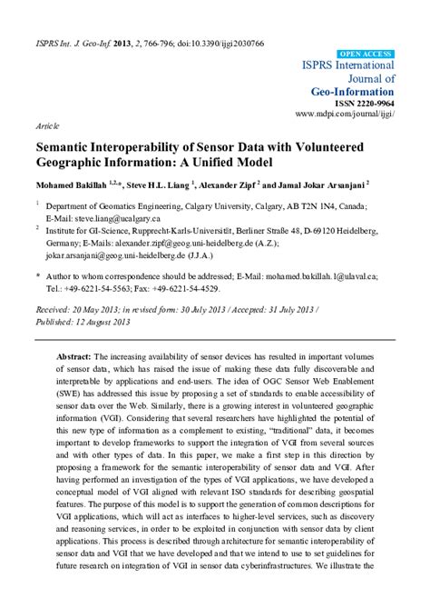Pdf Semantic Interoperability Of Sensor Data With Volunteered Geographic Information A