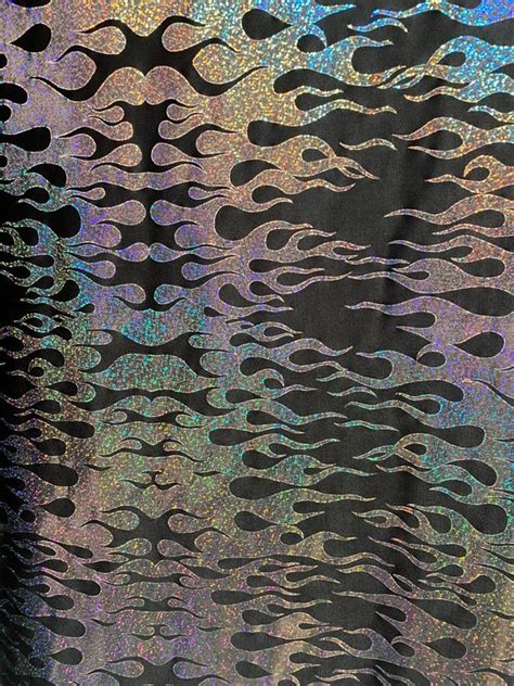 New Hologram Flames Design Metallic Poly Spandex Blacksilver Etsy