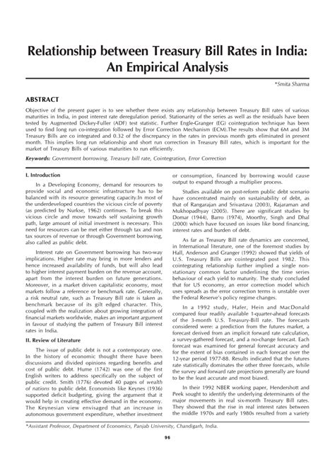 PDF Relationship Between Treasury Bill Rates In India An Empirical Analysis
