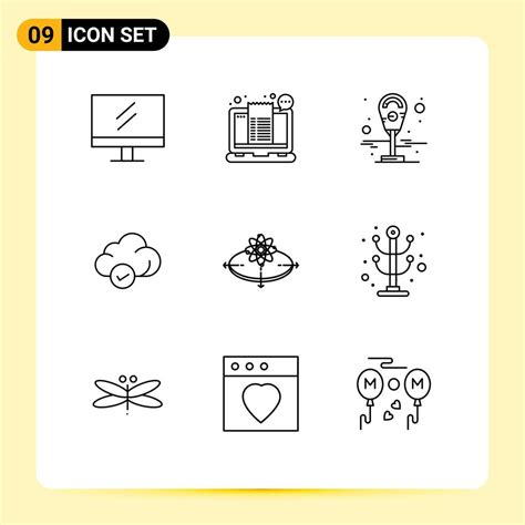 Editable Vector Line Pack Of 9 Simple Outlines Of Idea Business Machine Technology Safe Editable
