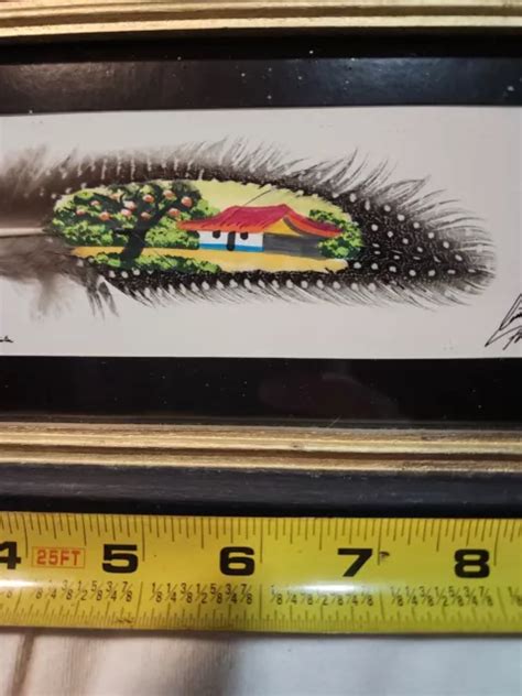 Vtg Framed Genuine Folk Art Painting On Feather Artist Signed Costa