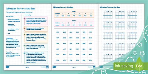 Subtraction Four In A Row Game Ages 8 9 Teacher Made