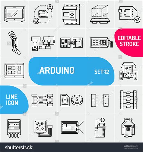 Arduino Line Icons Electronics Components Icon Stock Vector Royalty