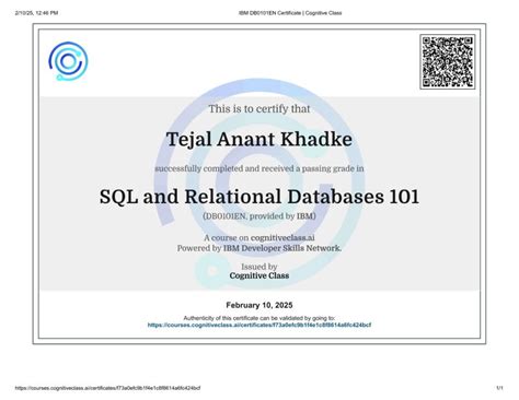 Ibm Sql Cognitiveclass Certification Datamanagement Learning