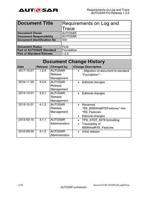 Autosar Rs Logandtrace Pdf Specification Technical Standard Interface Computing