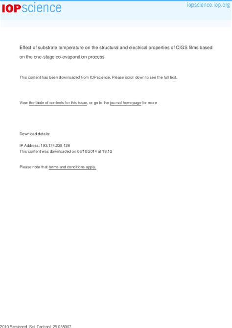 Pdf Effect Of Substrate Temperature On The Structural And Electrical Properties Of Cigs Films