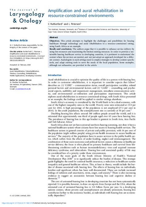 Pdf Amplification And Aural Rehabilitation In Resource Constrained Environments