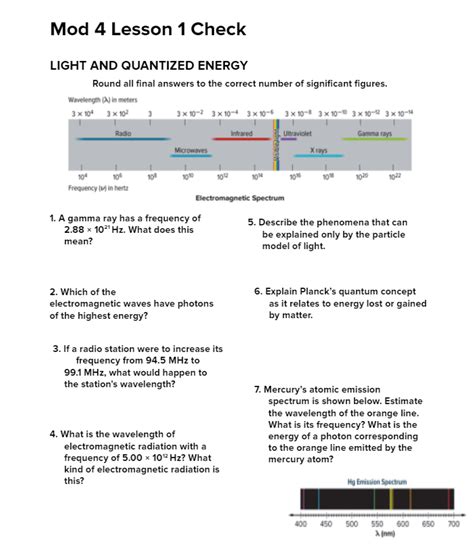 Solved Mod 4 Lesson 1 Check Light And Quantized Energy Round All