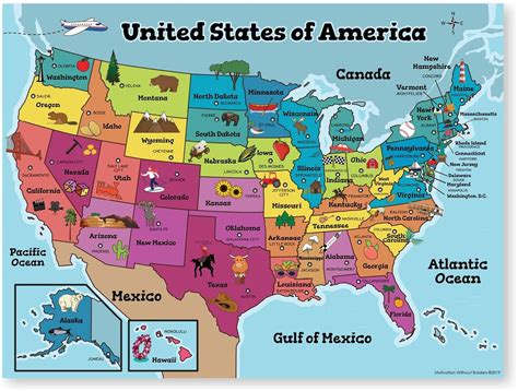 Карта США для детей (ламинированная карта США 18x24) Идеальная ...