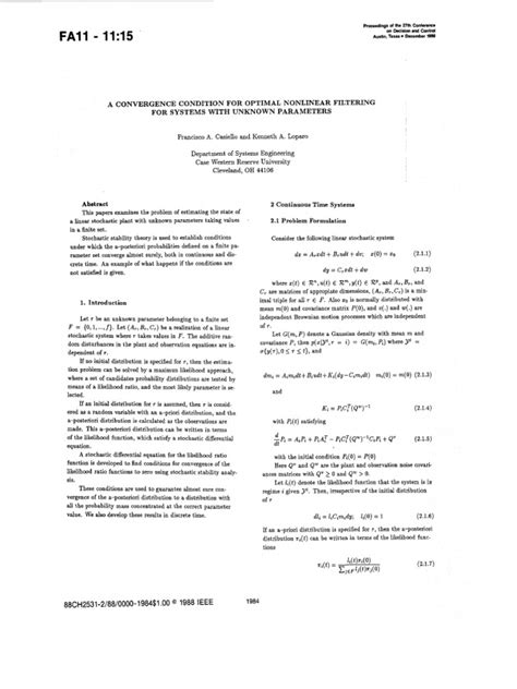 13 A Convergence Condition For Optimal Nonlinear Filtering For