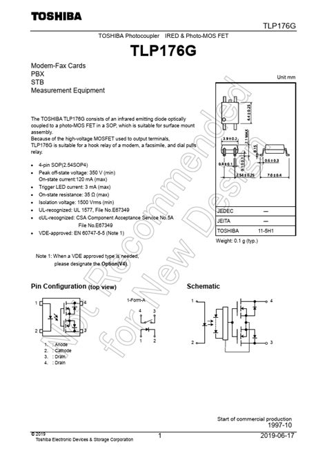 Tlp176g Datasheet Sop 25ma Photocoupler Toshiba
