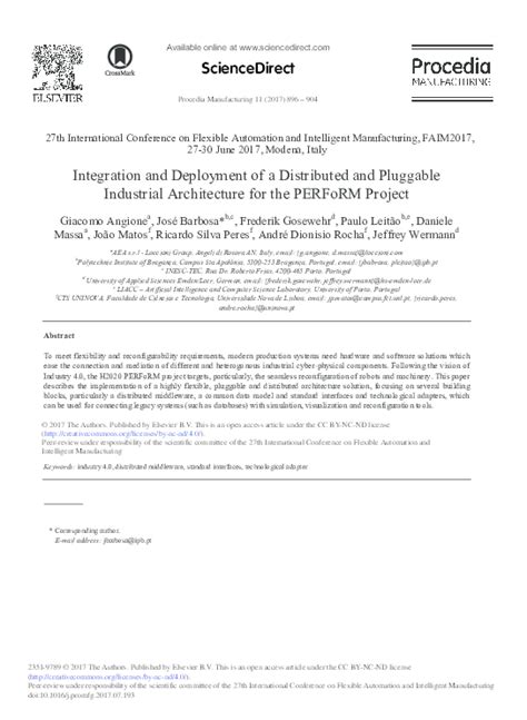 Pdf Integration And Deployment Of A Distributed And Pluggable Industrial Architecture For The