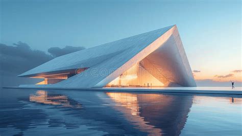 Futuristic Minimalistic Architecture With Triangular Roof And Concrete Floor Stock Illustration