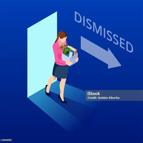 아이소메트릭은 자신의 물건이 있는 상자를 들고 좌절한 사업가를 기각했다 실업 위기 실업 및 직원 일자리 감소 감정에 대한 스톡 벡터 아트 및 기타 이미지 Istock