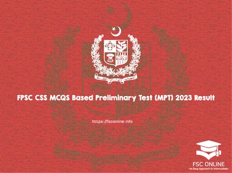FPSC CSS MCQS Based Preliminary Test MPT Result