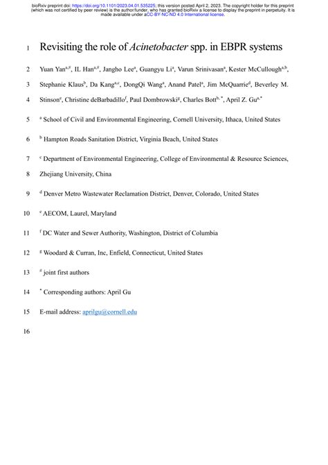 Pdf Revisiting The Role Of Acinetobacter Sp In Ebpr Systems