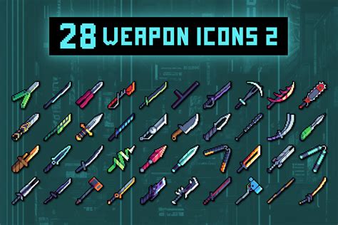 Free Melee Weapon Pixel Icons For Cyberpunk