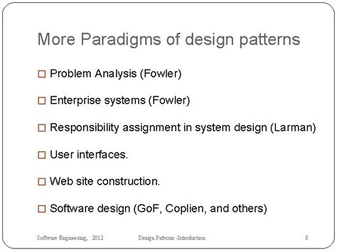 Software Engineering Design Patterns Introduction Software Engineering 2012