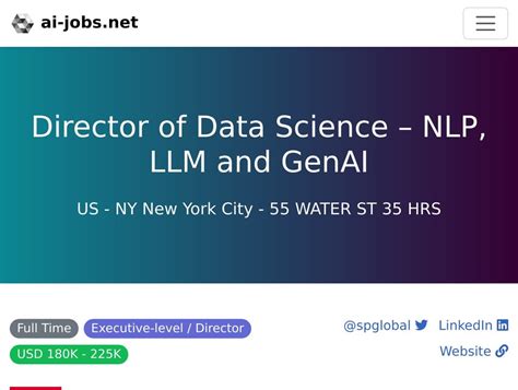 Hiring Director Of Data Science Nlp Llm And Genai In Us Ny New York City 55 Water St 35