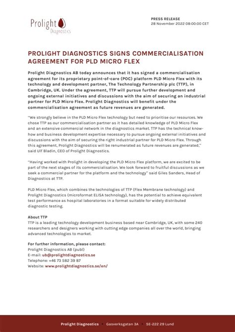 Prolight Diagnostics Signs Commercialisation Agreement For Pld Micro