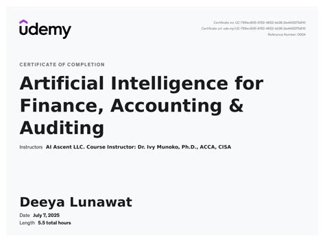 Just Completed The “artificial Intelligence In Finance Accounting And Auditing” Course On Udemy