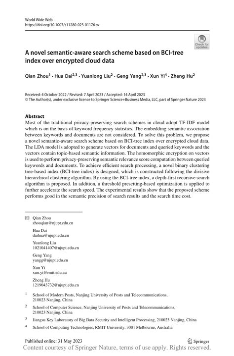 A Novel Semantic Aware Search Scheme Based On Bci Tree Index Over