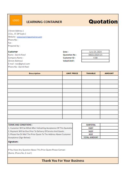 50 Professional Quotation Template In Excel Free Download