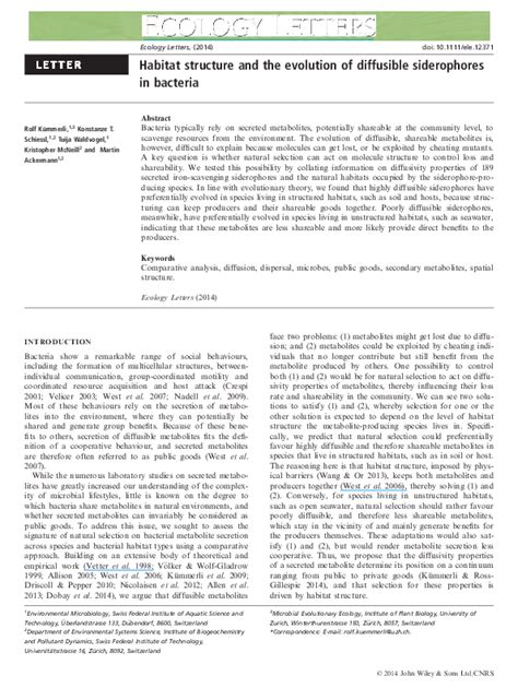 Pdf Habitat Structure And The Evolution Of Diffusible Siderophores In Bacteria