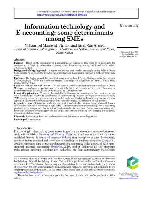 Pdf Information Technology And E Accounting Some Determinants Among Smes
