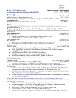 Hima Bindhu Busireddy Resume PDF Web Development Internet