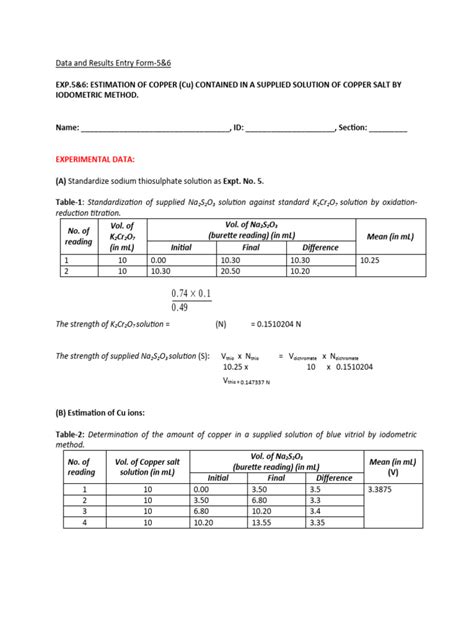 Data And Results Exp 5 6 Pdf Copper Atoms