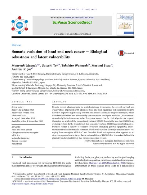 Pdf Somatic Evolution Of Head And Neck Cancer Biological Robustness And Latent Vulnerability